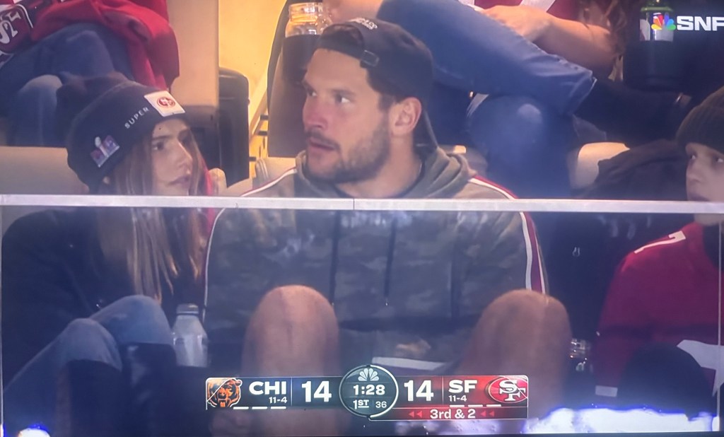 Nick Bosa shown with model girlfriend Ella Ailiff during 49ers’ nail ...