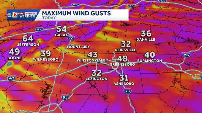 Wind gusts reach 64 mph in Ashe County, cold weather returns