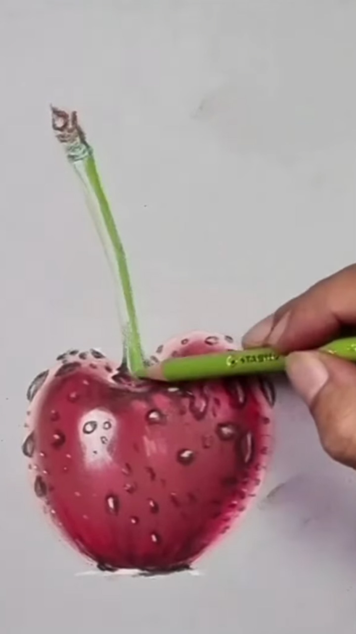 Stunning realism drawing of cherries that look fresh picked