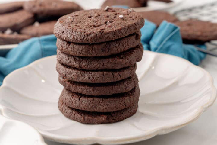 Slice and bake chocolate cacao nib shortbread cookies