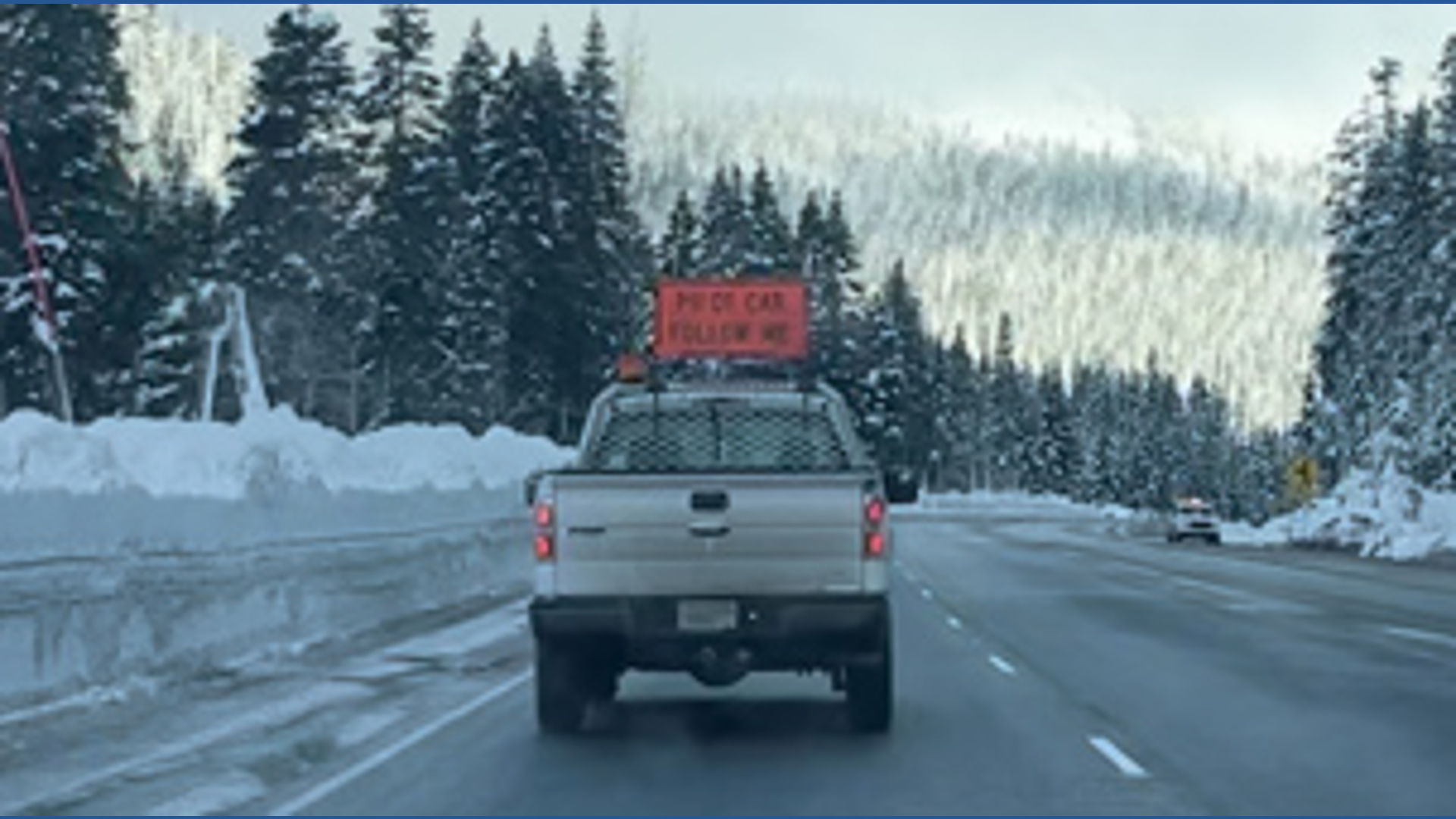 Following the pilot car on Highway 2
