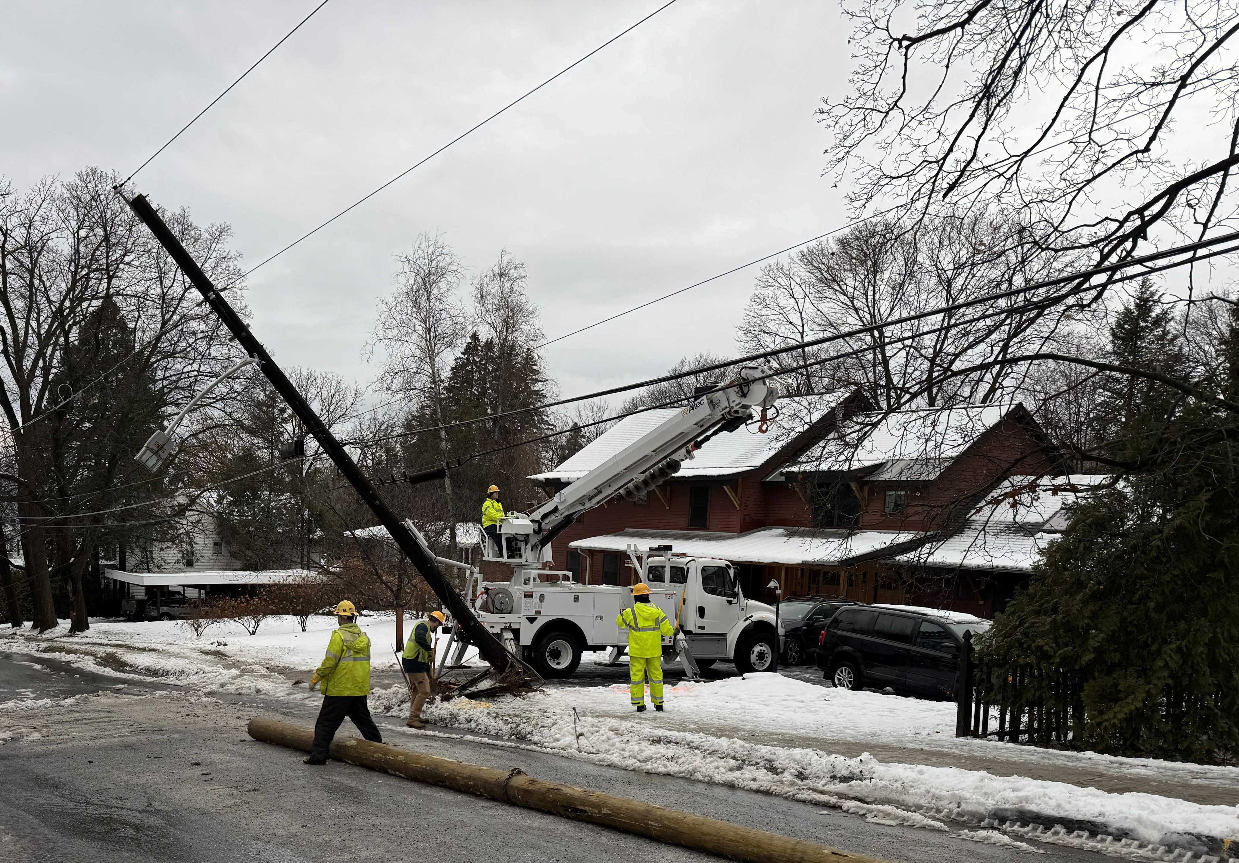 Snowplow hits pole, knocks out power