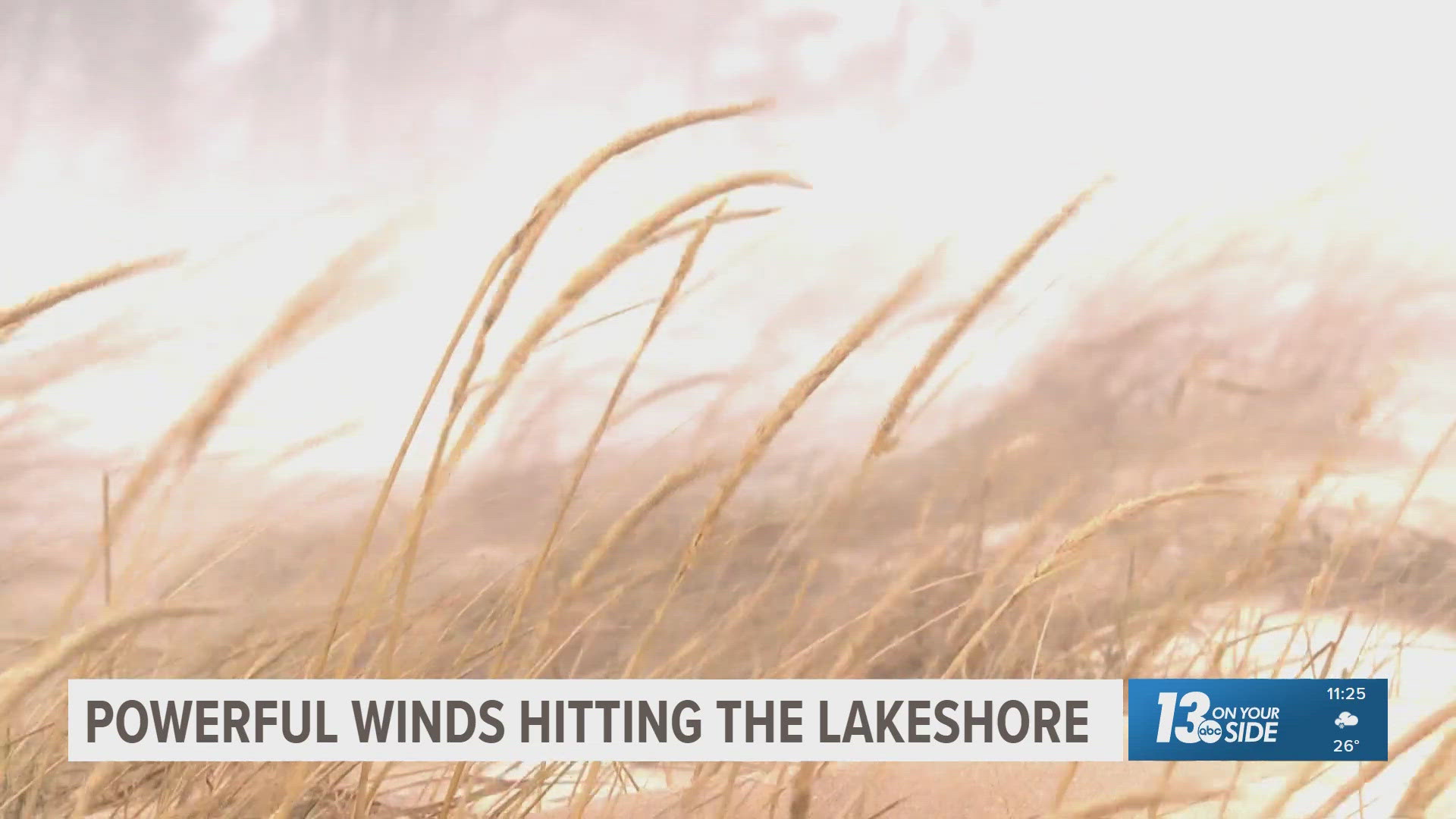 Powerful winds causing massive waves on the lakeshore