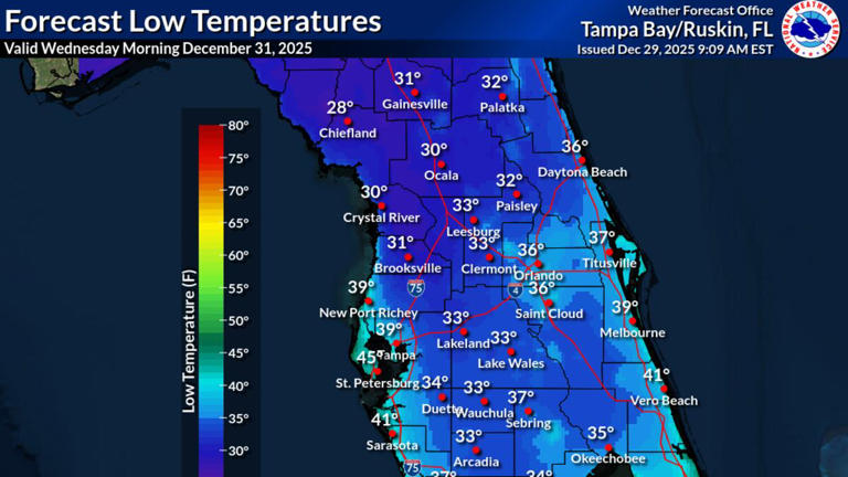 Tampa Bay’s coldest weather this season coinciding with New Year’s Eve