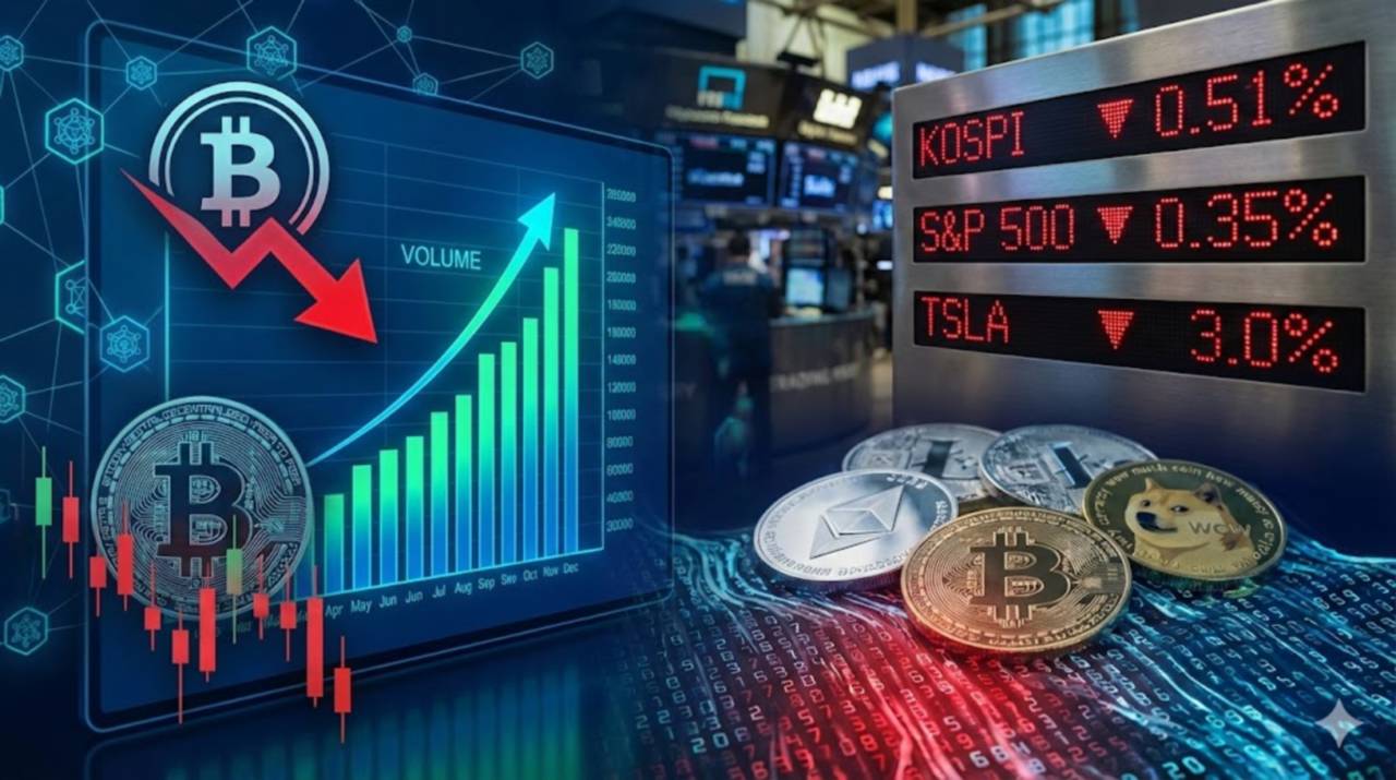 코인 거래액 75% 폭증에도 주요 종목 하락…뉴욕증시 약세·차익실현 여파