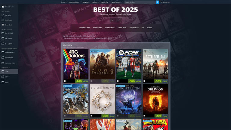 Steam's best of 2025 revealed, including top sellers