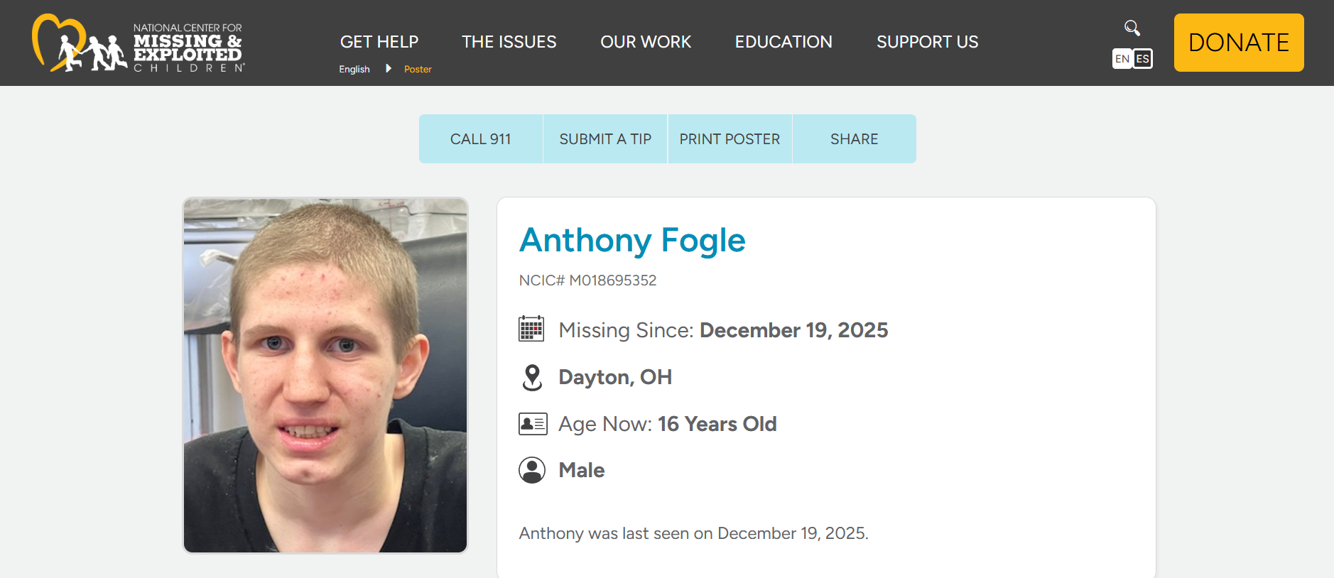 Missing teen Ohio: 16-year-old boy missing for 10 days in Ohio