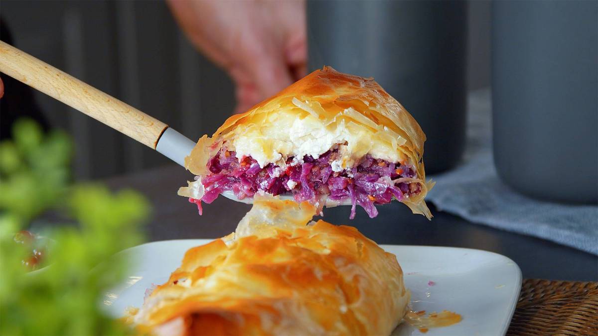 Celebrate winter flavors with a savory red cabbage strudel