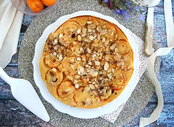Apricot clafoutis with grilled almonds