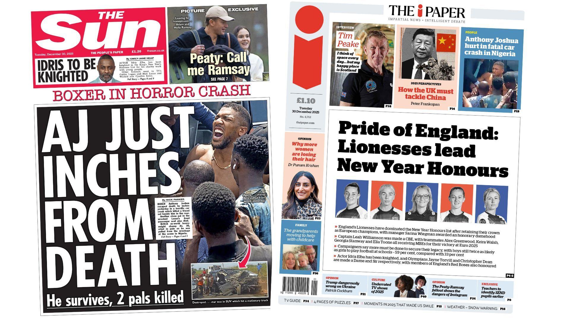 Anthony Joshua in 'horror crash' and honours for 'pride of England'