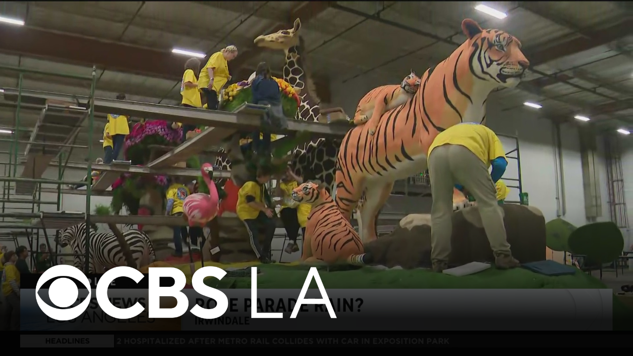 Rose Parade float decorations continue with rain in the forecast on New ...