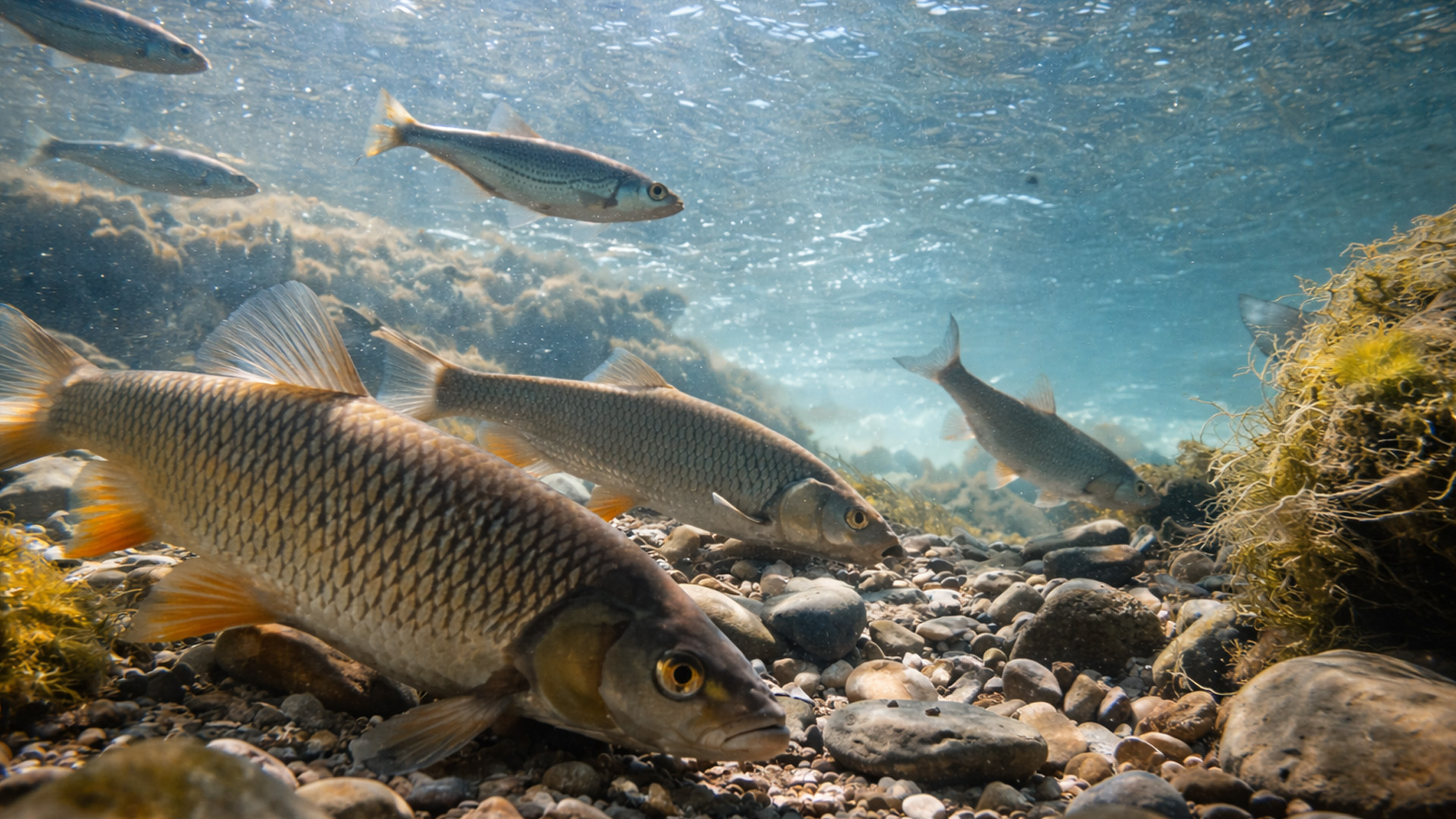 Beneath the surface of a crystal-clear river