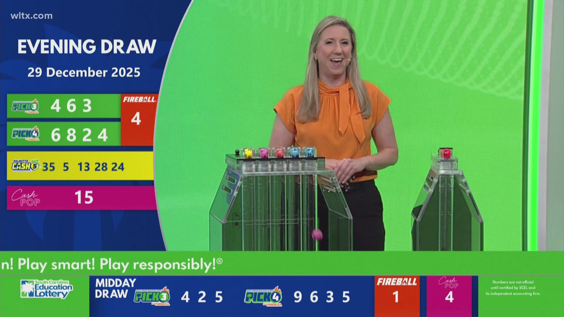 Evening SC winning lottery numbers for December 29, 2025