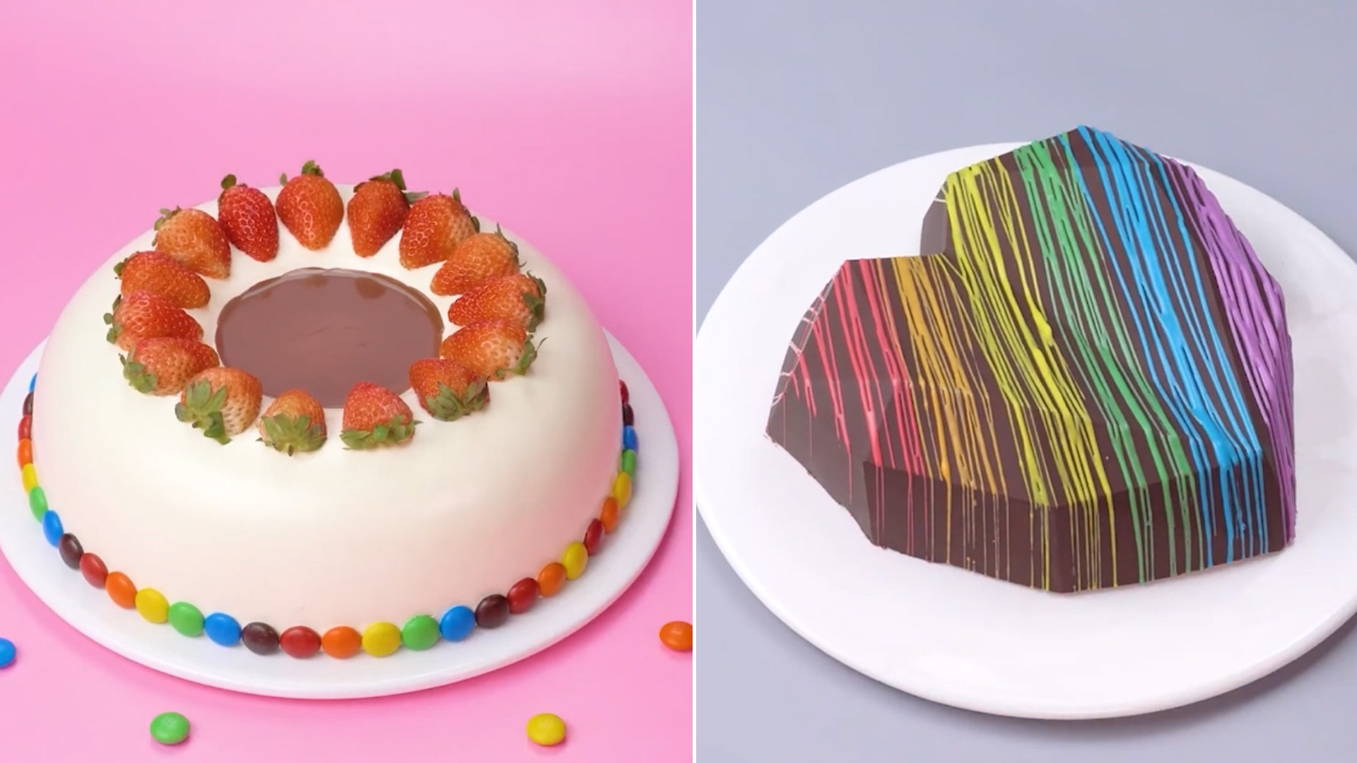Strawberry ring cake & rainbow chocolate art