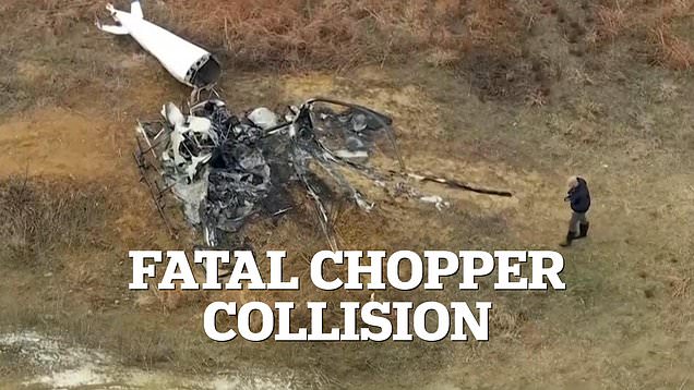 Investigators comb wreckage as two friends die in chopper collision