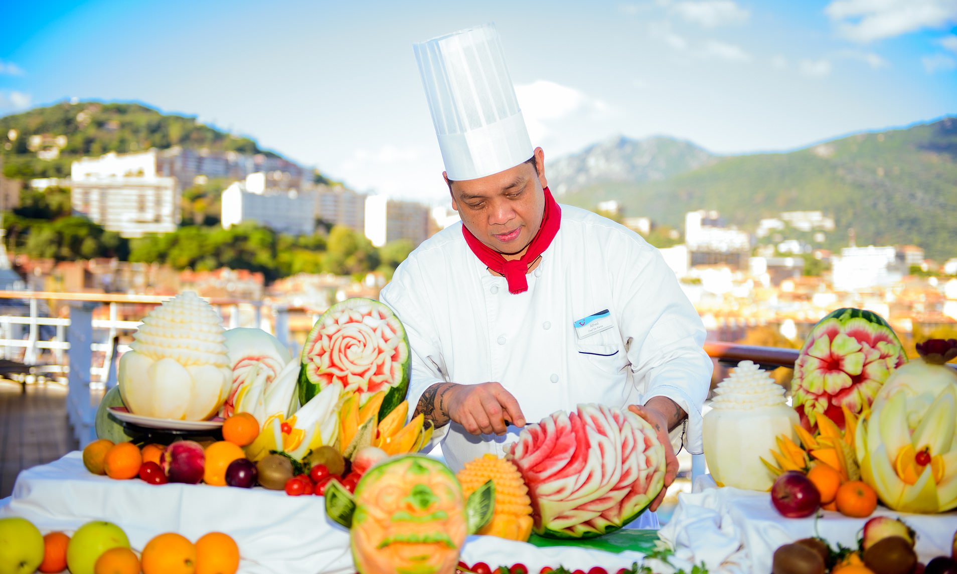 Cruise worker who's spent 30 years carving fruit and chocolate reveals ...