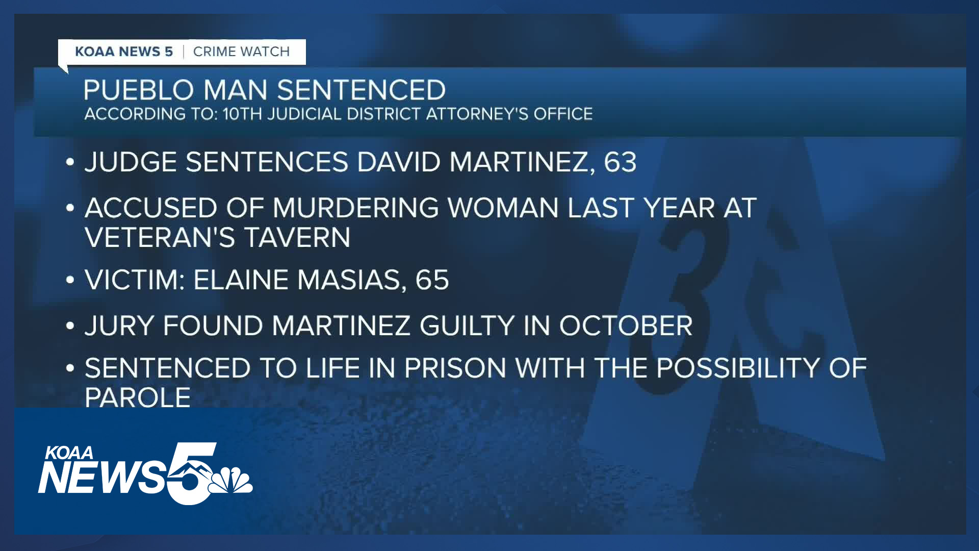 Pueblo man sentenced to life in prison for shooting at Veteran's Tavern