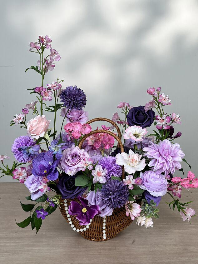 Step-by-step DIY: Spring basket faux flower arrangement recipe