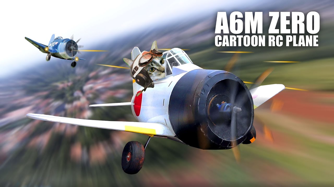 My cat vs RC plane: Cartoon A6M Zero chaos
