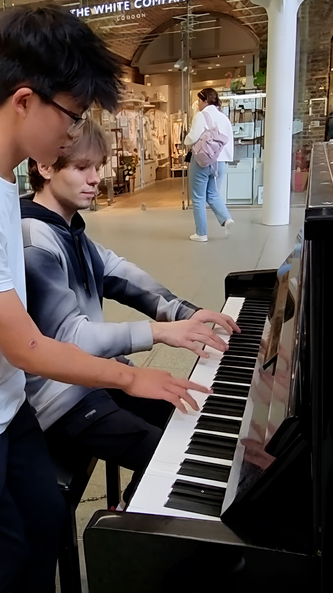 Playing meme songs on a public piano