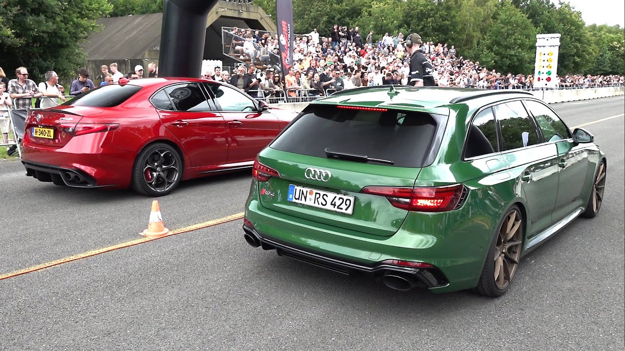 Audi RS4 Avant and Alfa Romeo Giulia lined up for a drag race