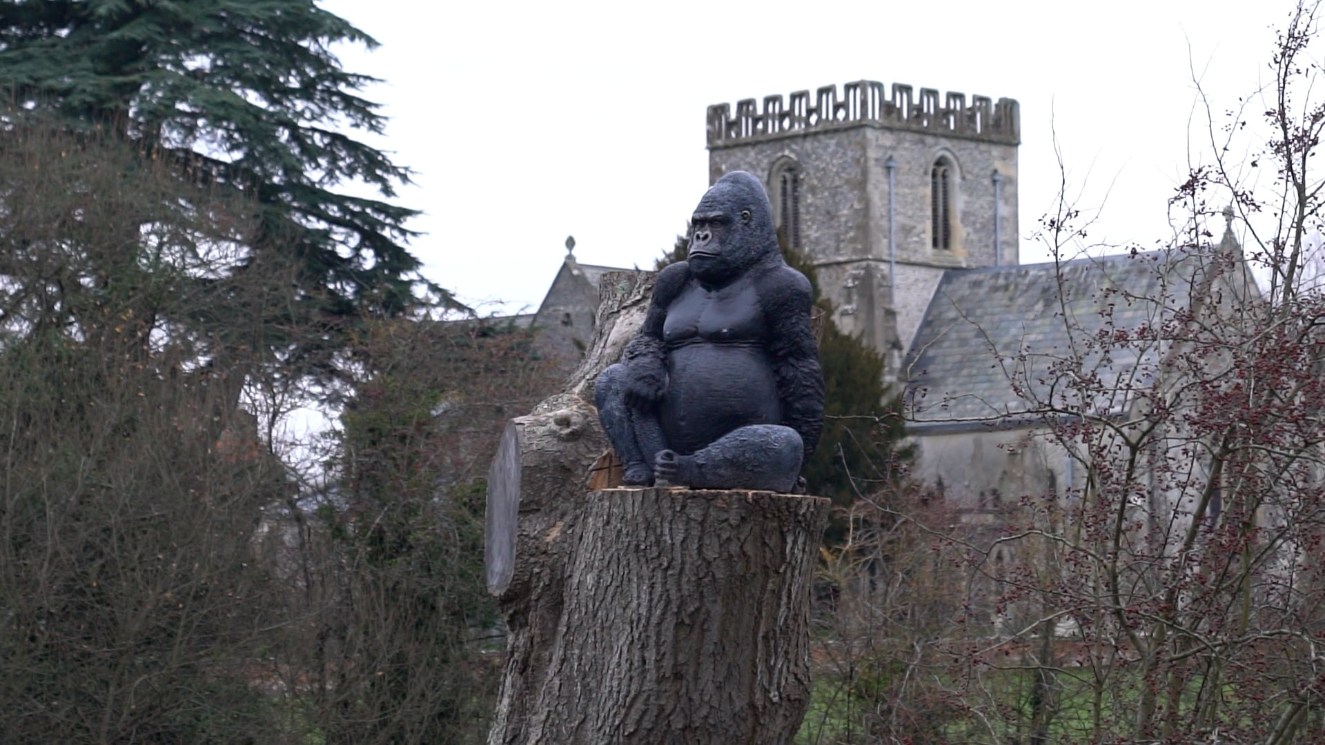 Large gorilla statue built on top of tree - as birthday present for ...