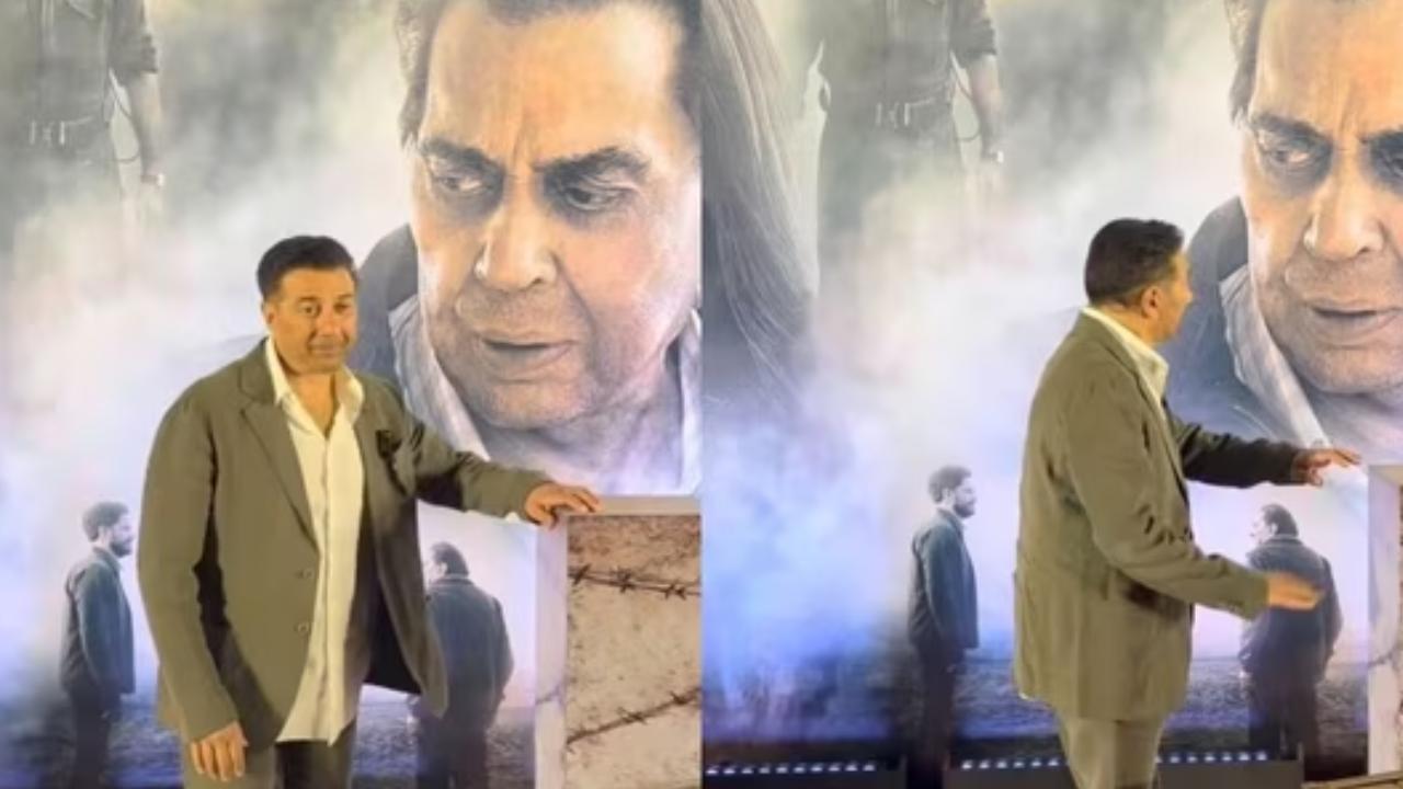 Ikkis: Sunny Deol gets teary eyed posing with father Dharmendra's poster