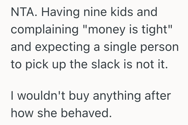 Sister asks sibling to buy a Christmas present for each of her kids ...