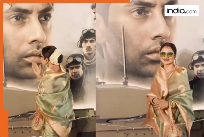 Watch: Rekha bows her head before Dharmendra’s Ikkis poster in a ...