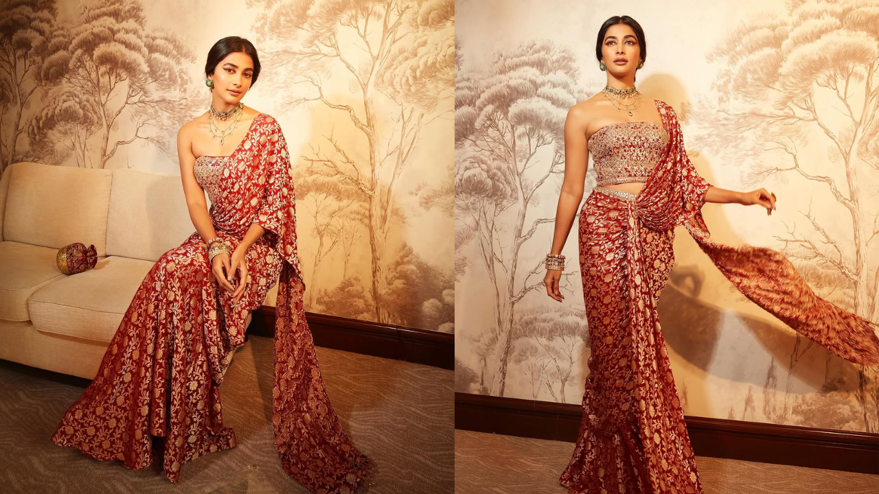 Pooja Hegde gives Benarasi brocade a royal, red-carpet twist at the ...