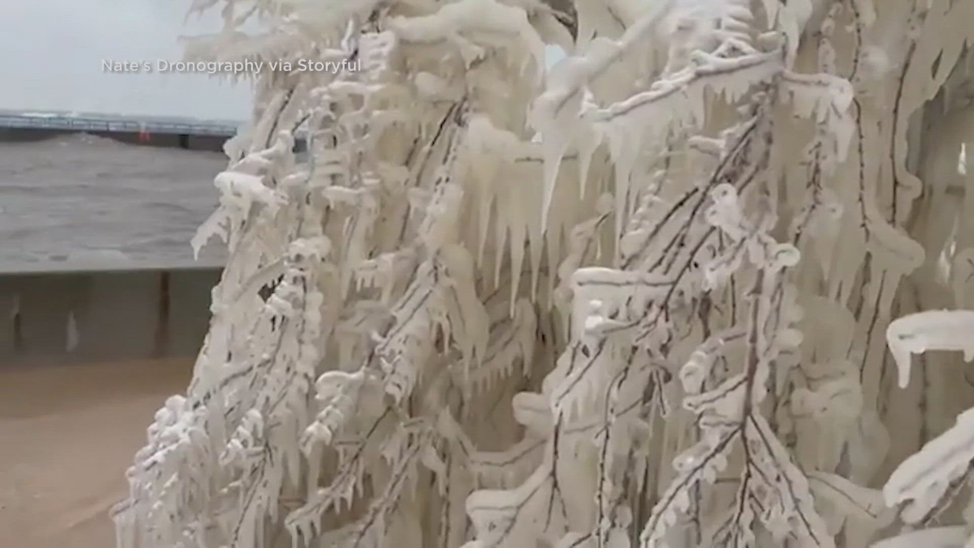 Strong winds created huge waves on Lake Erie in New York