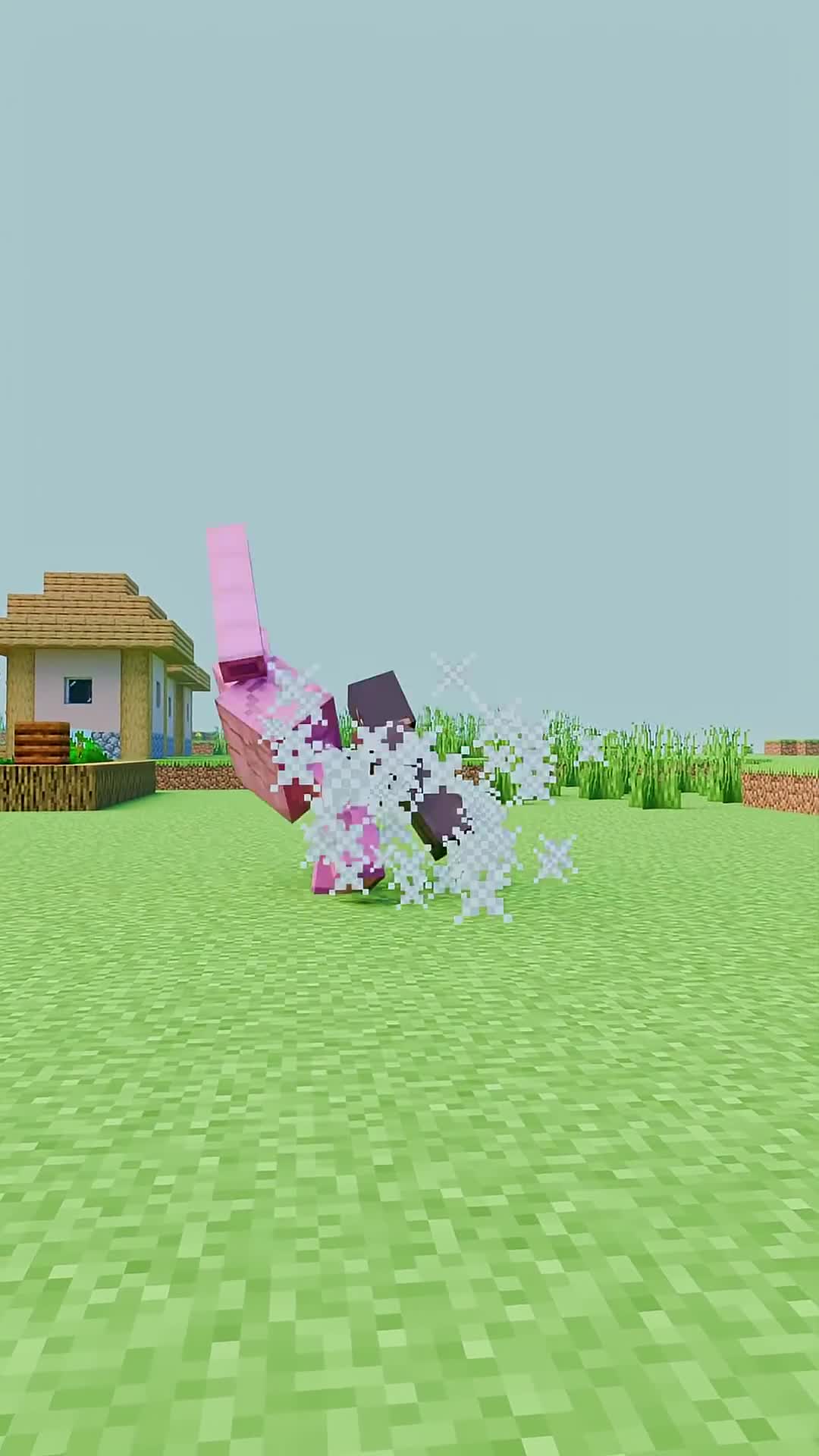 Minecraft girl golem with iron golem satisfying 3D simulation