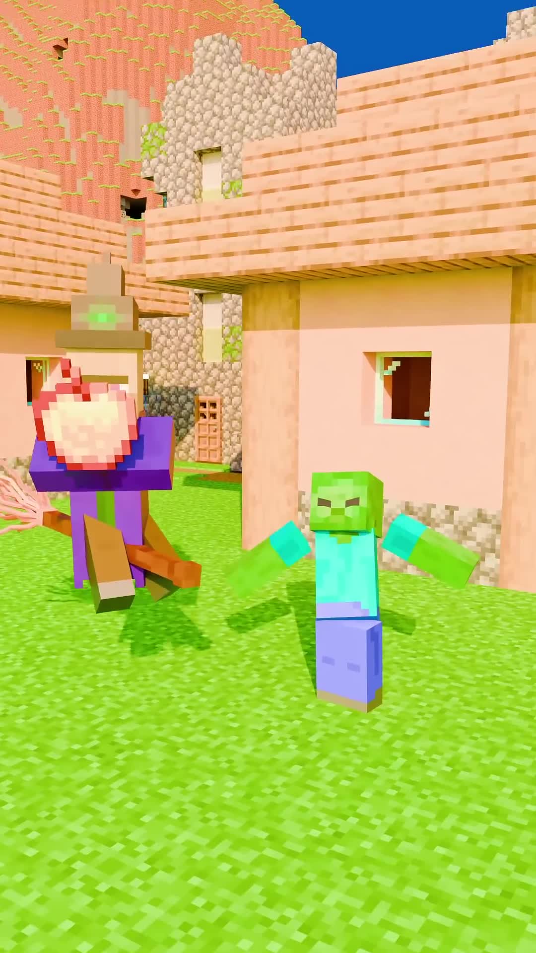 Minecraft hungry zombie vs village crazy 3D animation