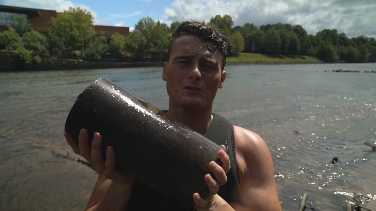 A sunken ship was exposed when the river drained