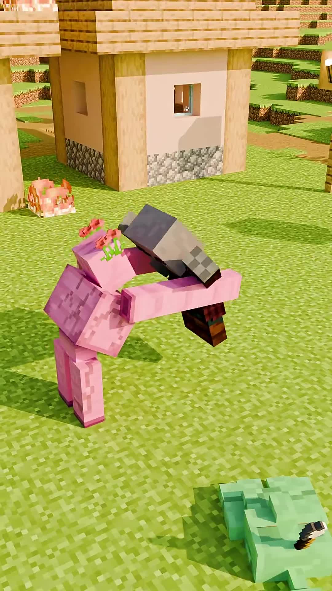 Minecraft raid pillager vs copper golem and mom satisfying 3D simulation