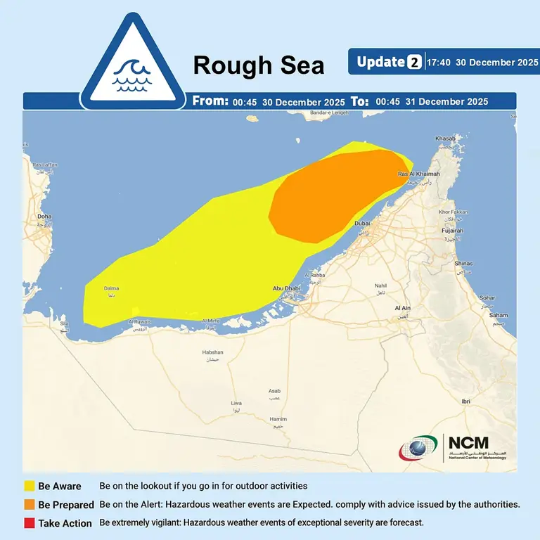 Strong winds in UAE: NCM issues orange alert for rough seas
