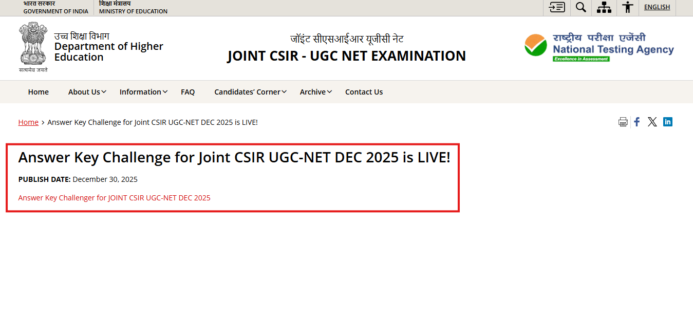 CSIR NET answer key 2025 for December session released: Direct link ...