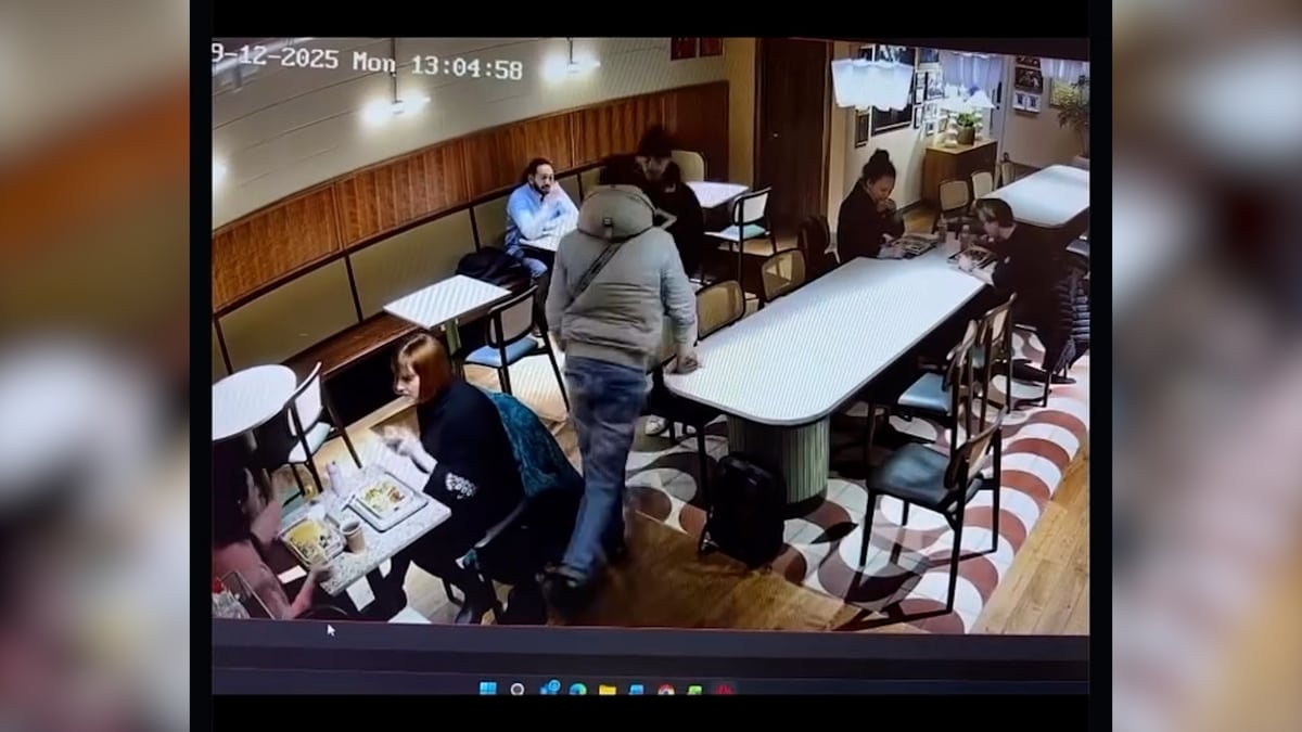 Moment comedian's bag is stolen from under her London restaurant seat