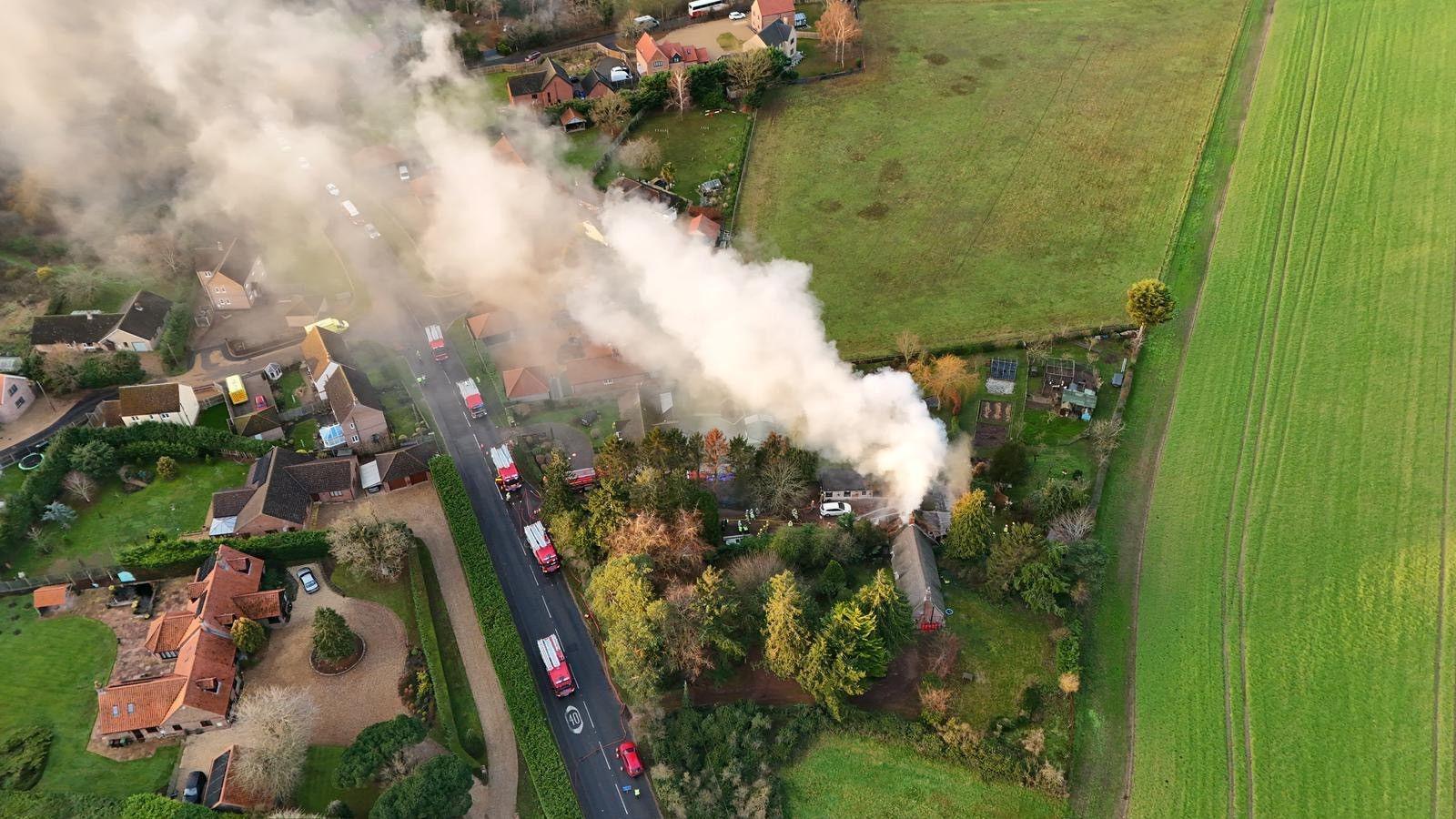 Eight fire crews tackling fire at thatched home