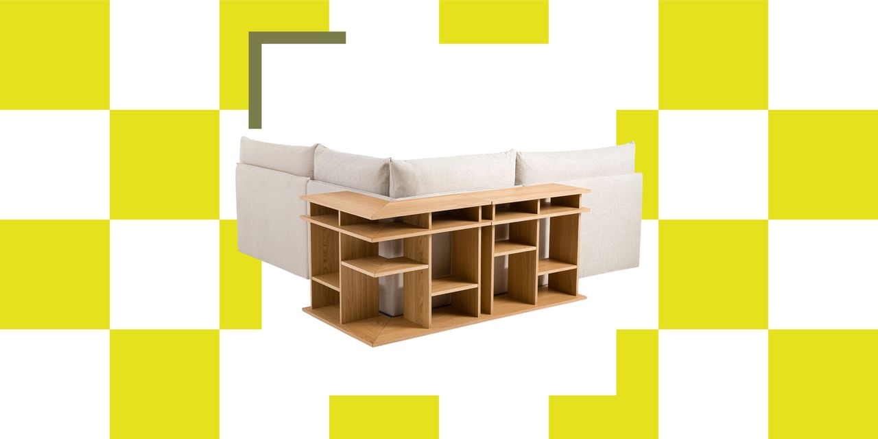 This clever shelving unit hugs your sofa and looks oh-so custom