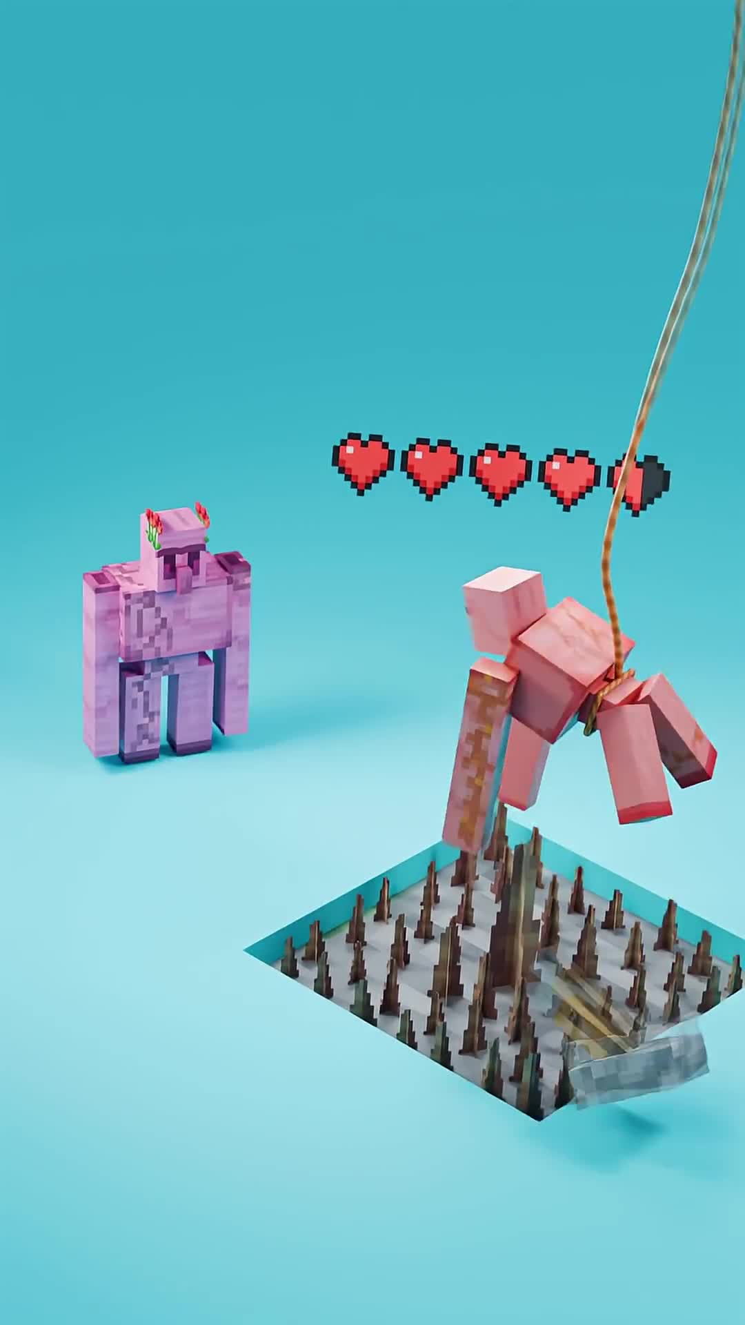 Minecraft iron golem vs villager satisfying 3D cloth and fluid animation