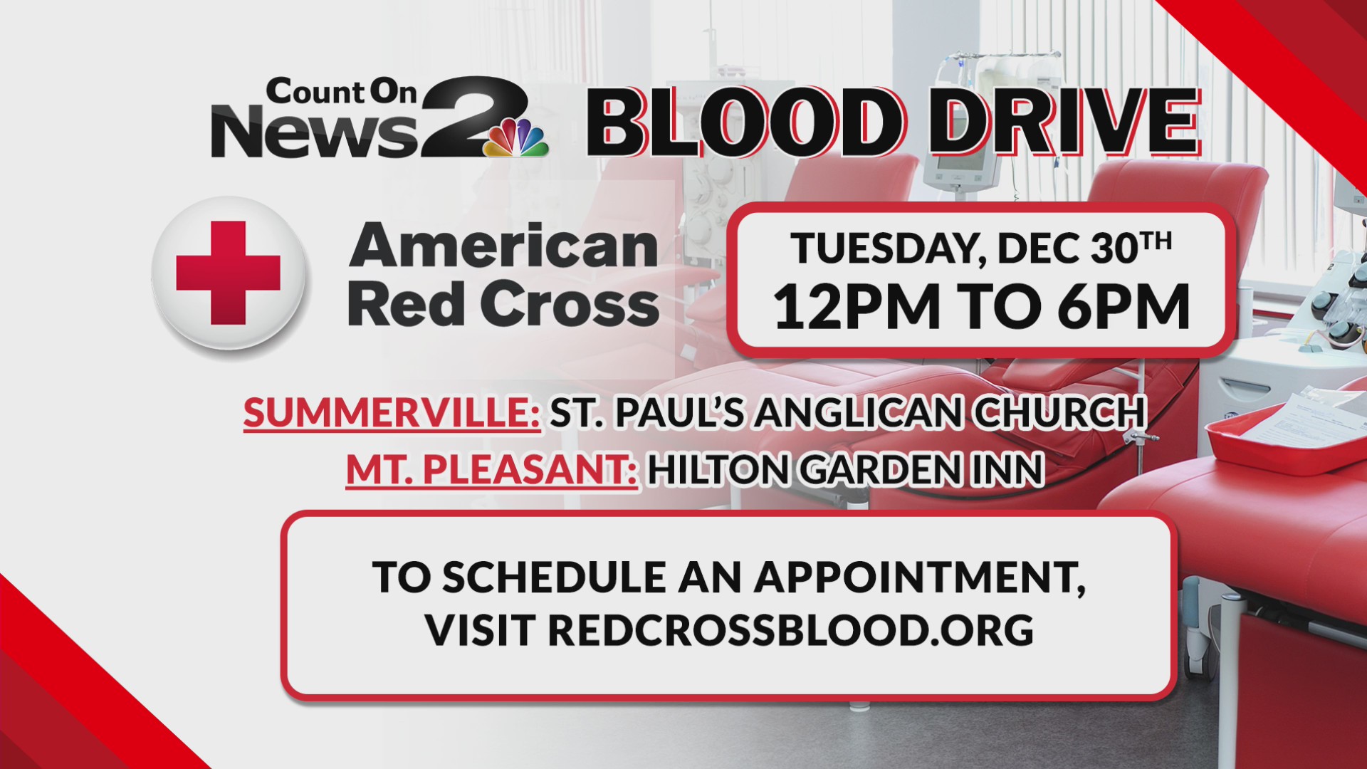 News 2 partners with Red Cross for Dec. 30 blood drive