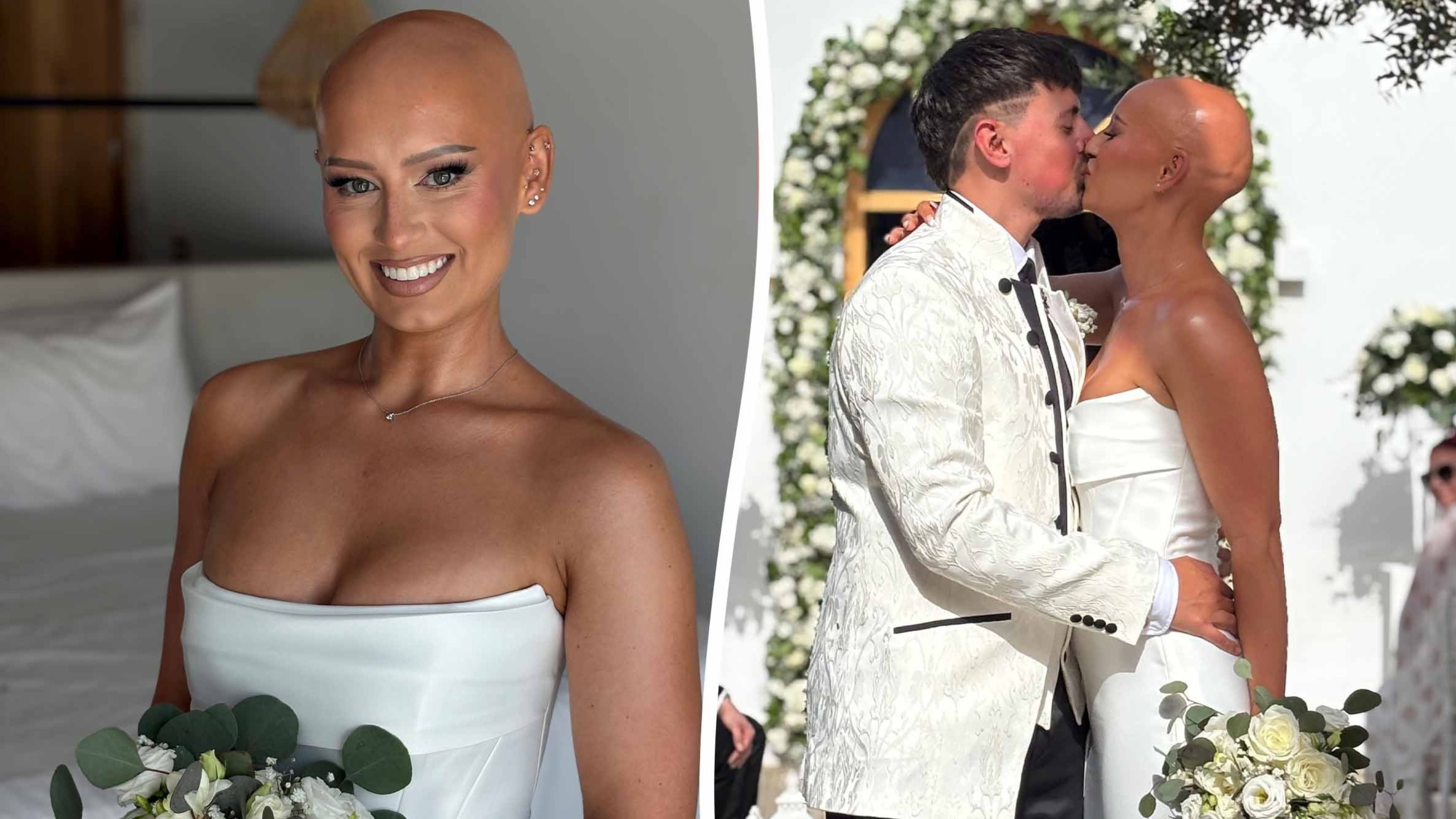Bride embraces natural look and walks down aisle without her wig