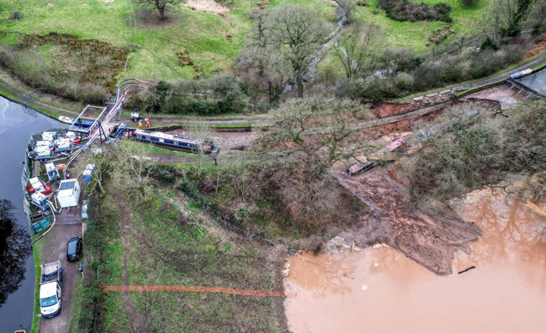 New pictures show narrowboats stranded in collapsed canal