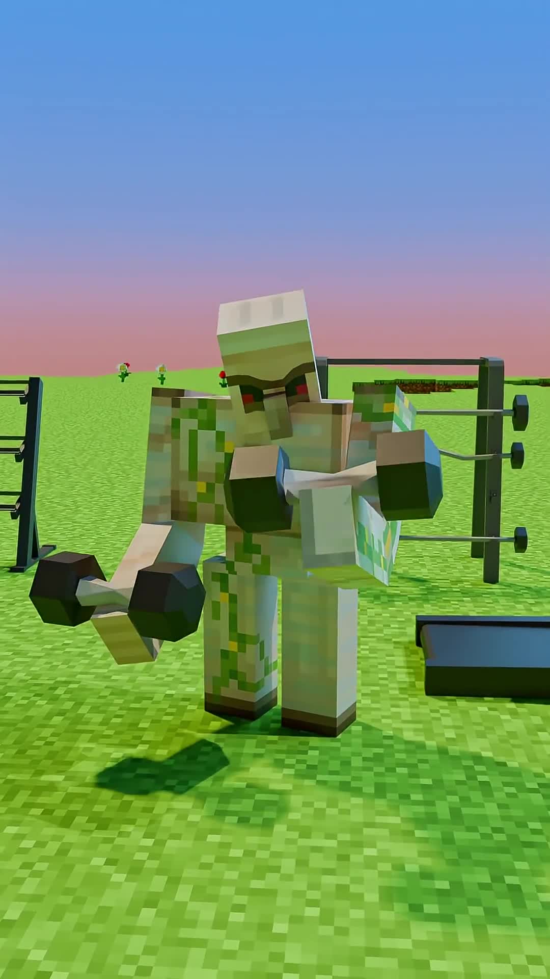 Minecraft rich villager against iron golem satisfying 3D simulation