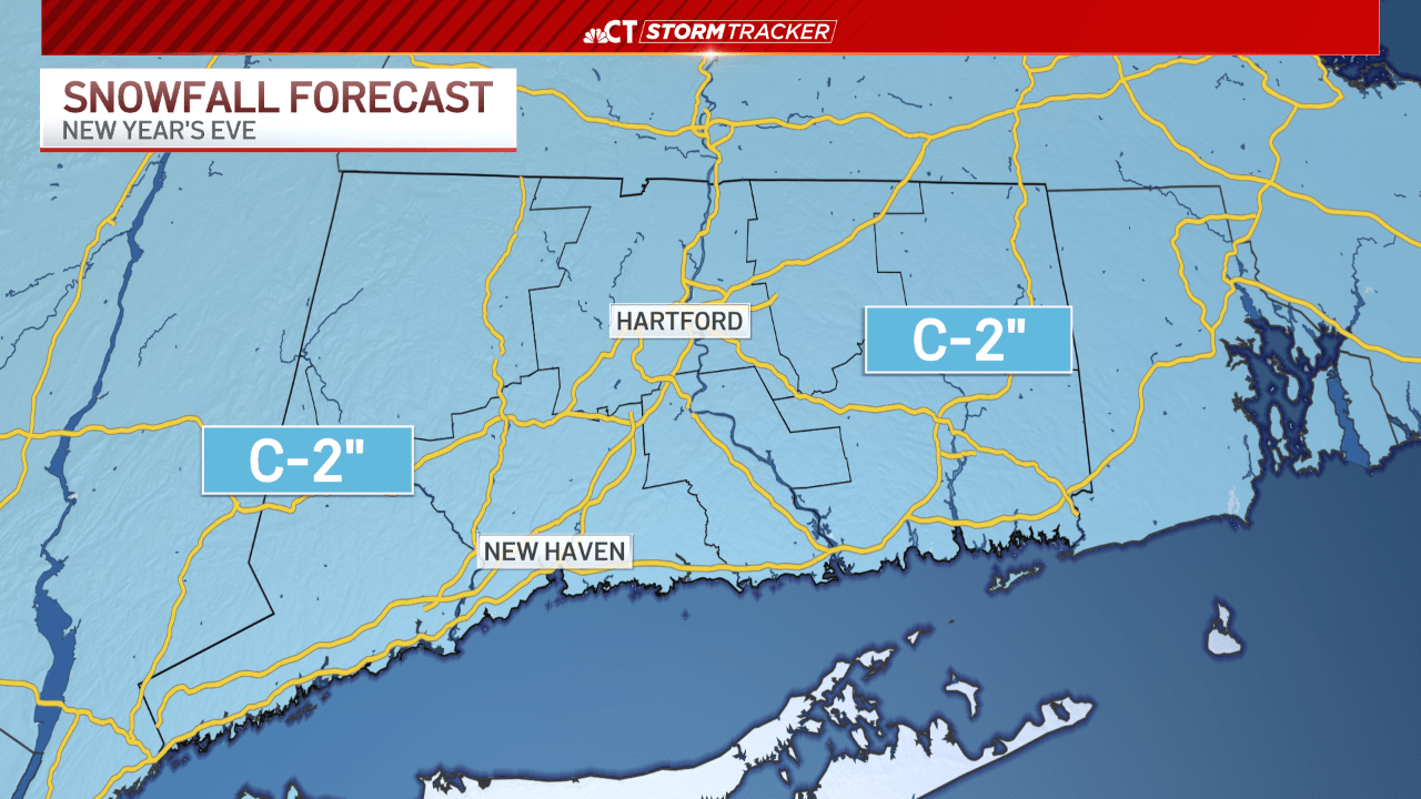 Snow showers will move through on New Year's Eve