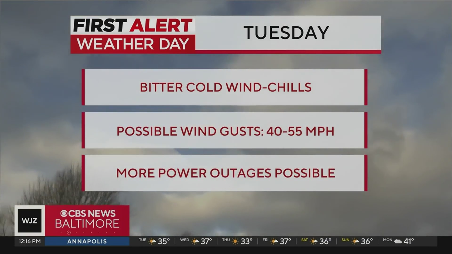 Bitter cold wind chills ahead of morning snow showers Wednesday