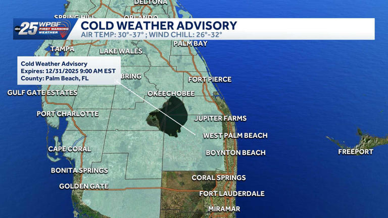 South Florida to experience cold weather into New Year's Day