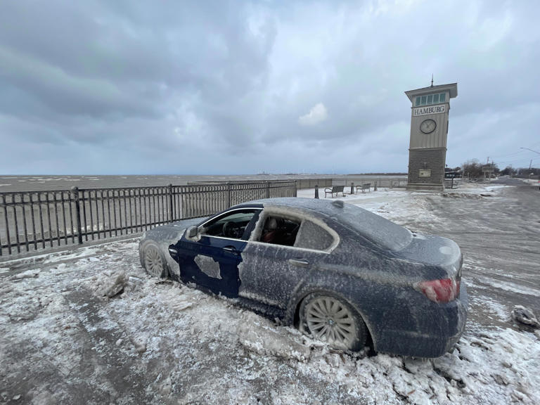 Hamburg residents taken aback by frozen car along Lake Erie shoreline