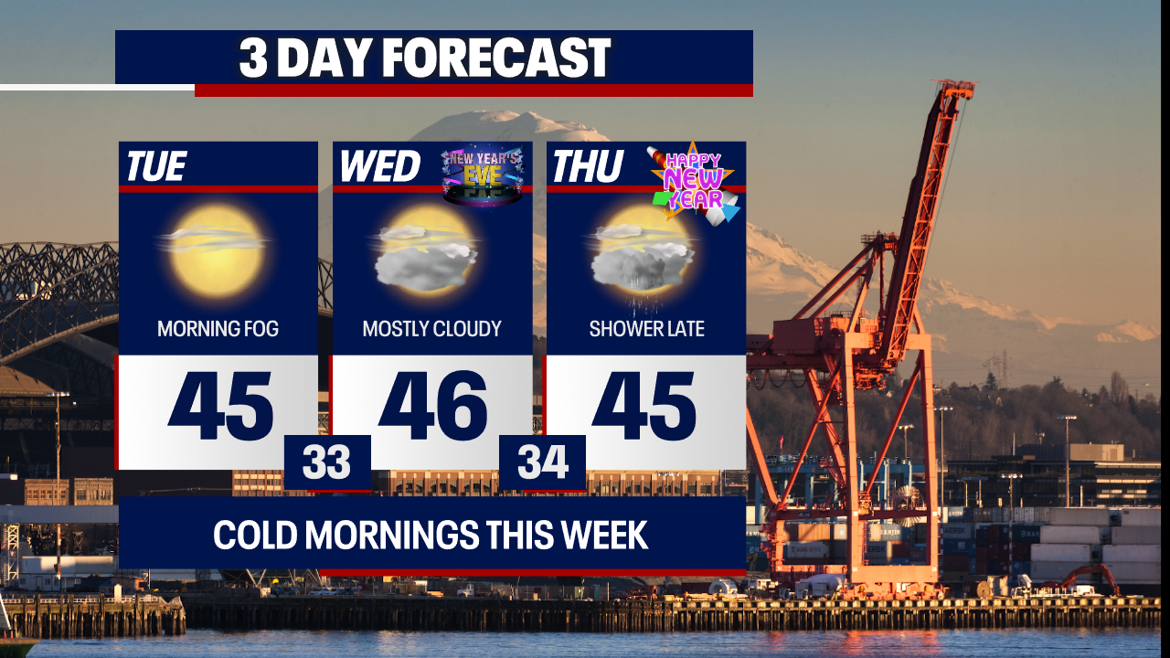 Dry, cold weather in Seattle for New Year's Eve